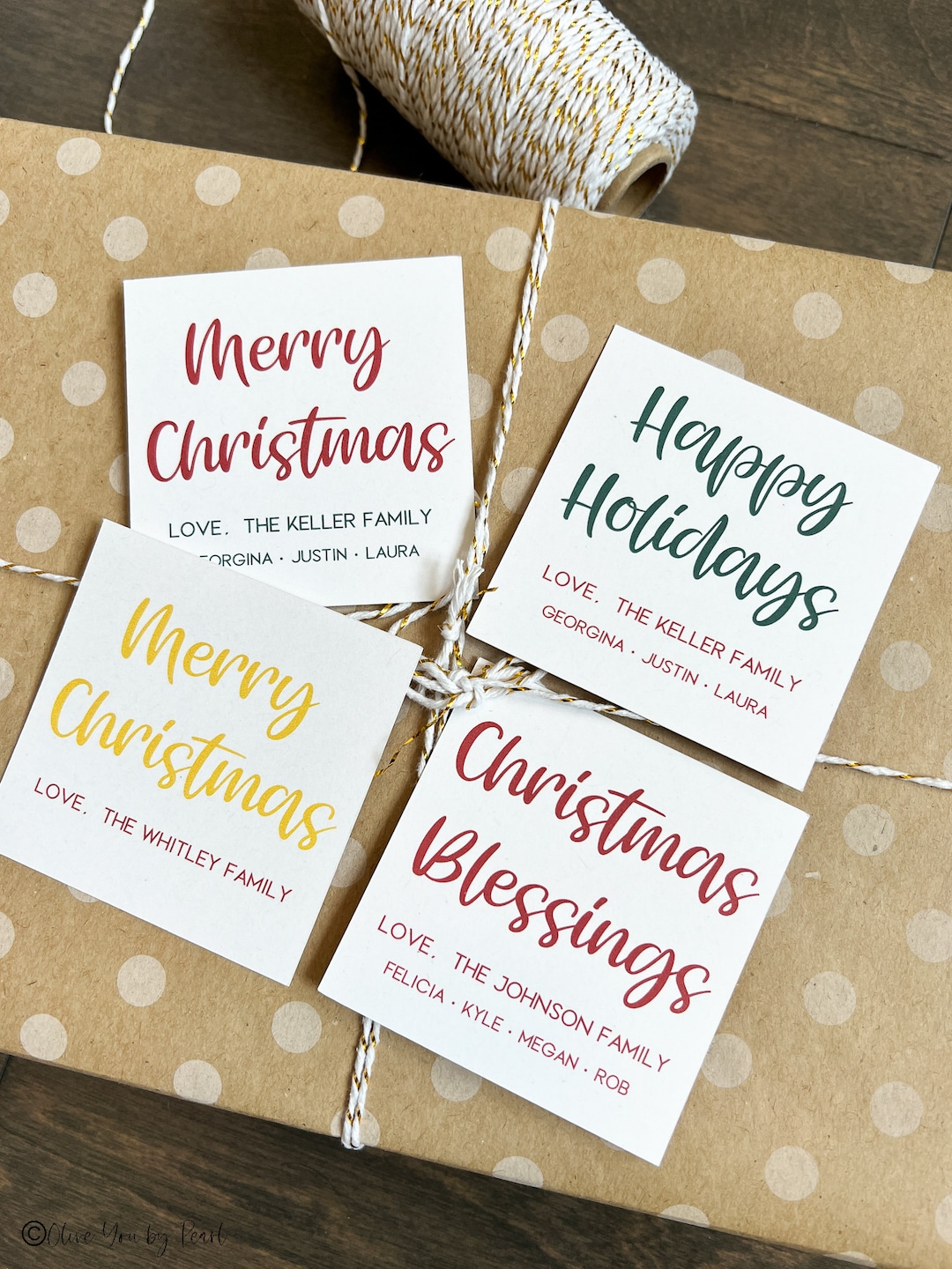 Christmas Gift Tags and Stickers - Set of 6 - Modern Script Calligraphy ...