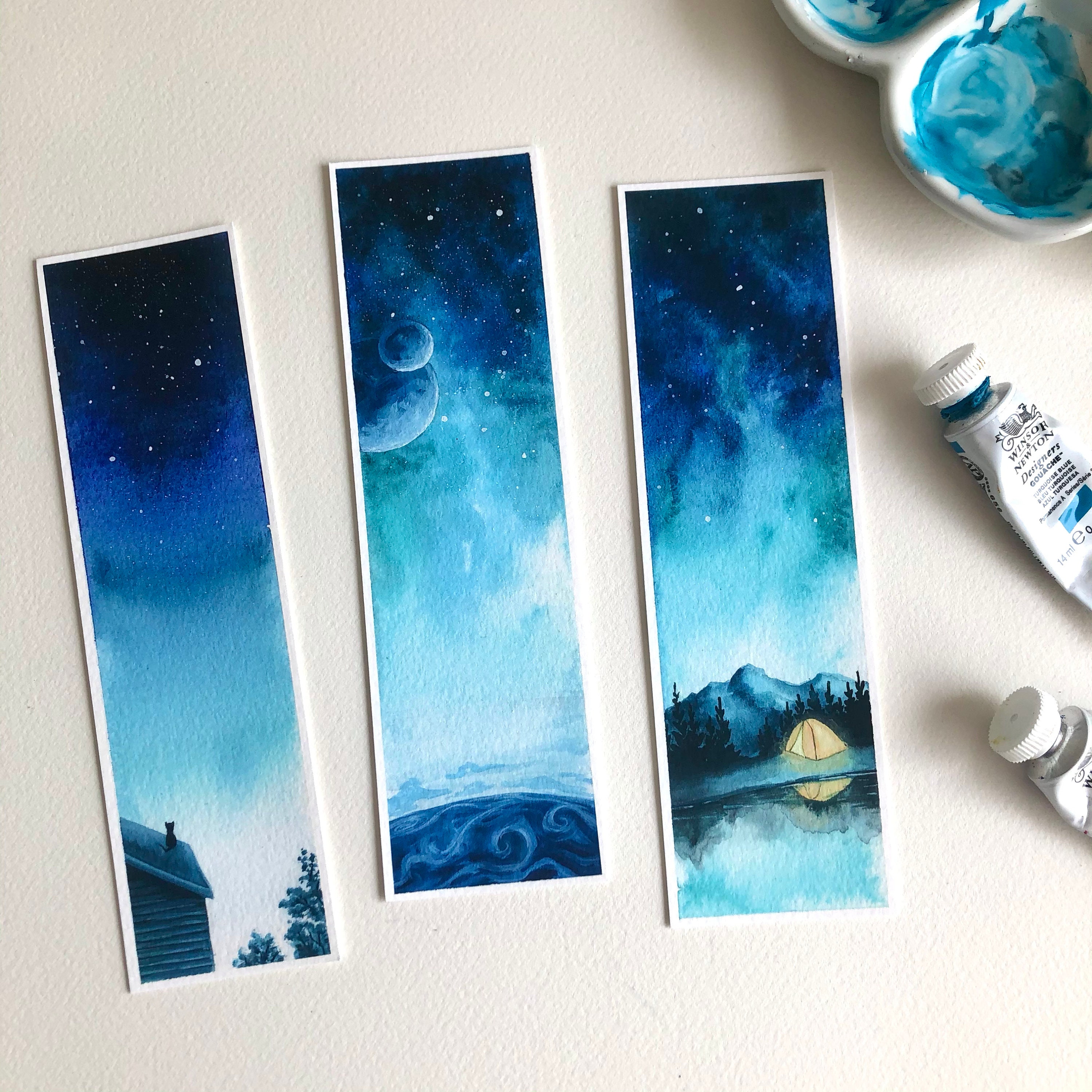 Mixed Media & Collage Artist signed Watercolor Bookmarks Art ...