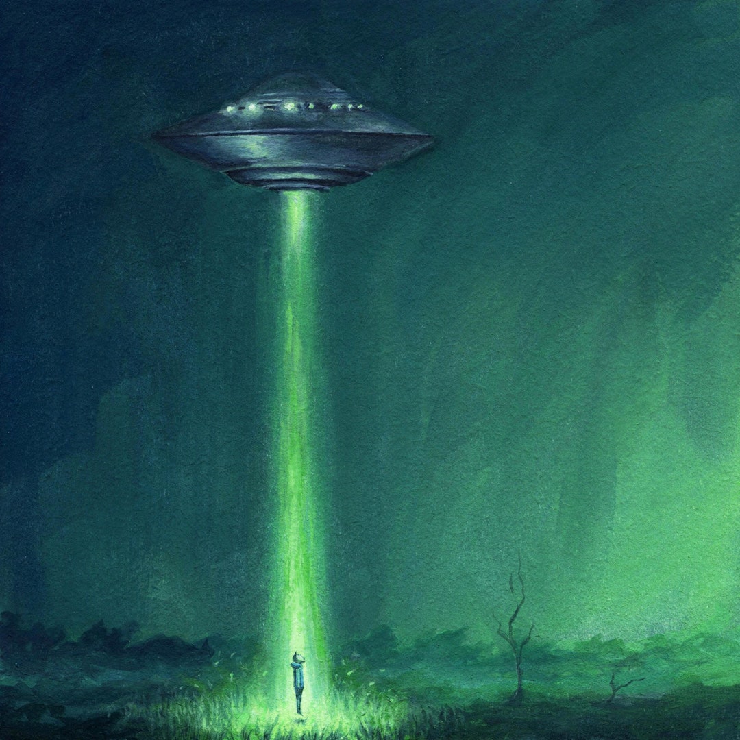 Alien Abduction Art Print: Sci-fi Halloween Decor (8x8) - Etsy