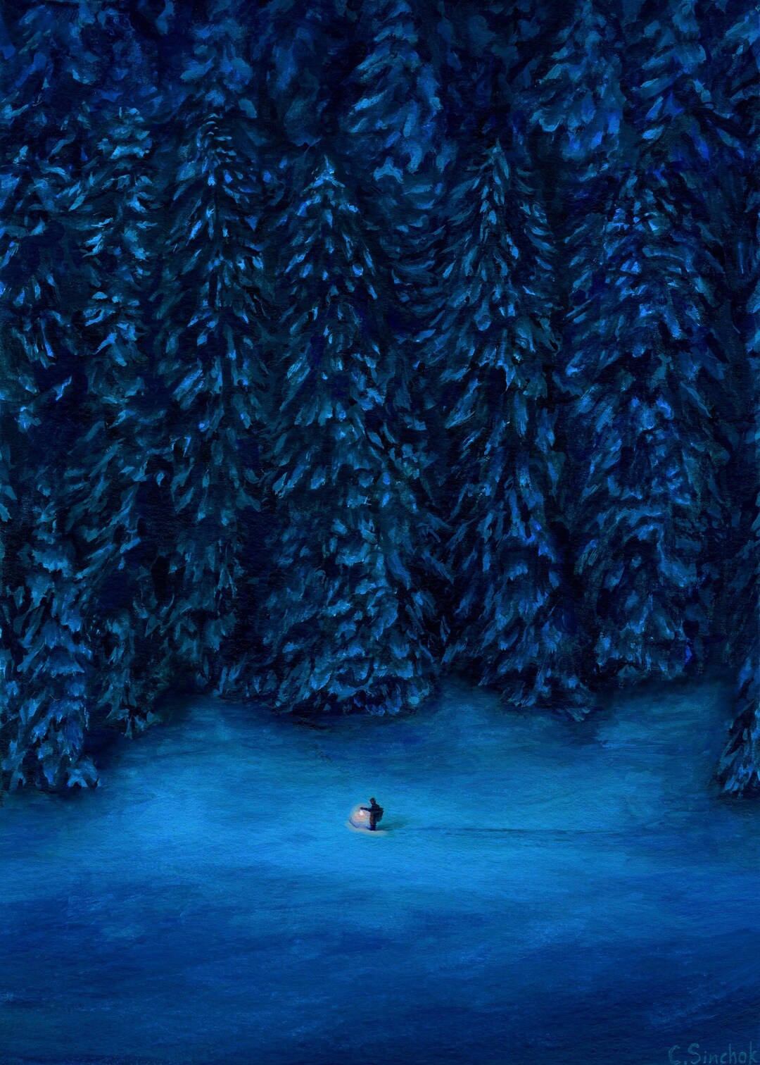 Frosted Forest 5x7in or 8x10in Print, Illustration, Winter, Christmas ...