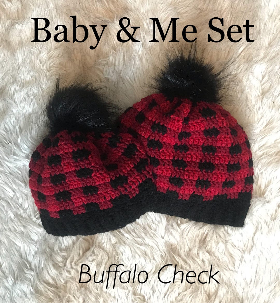 Plaid Slouchy Hat Set, Buffalo Check Hats, Crochet Plaid Hat Set ...