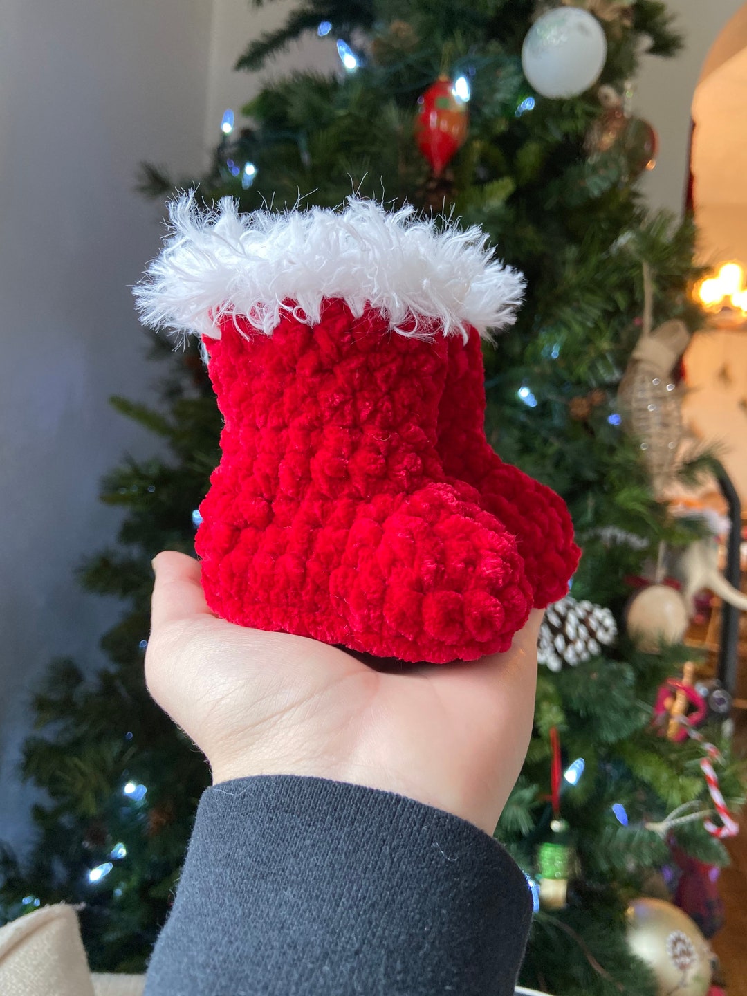 Santa Baby Booties, Christmas Baby Booties, Velvet Baby Boots, Santa ...