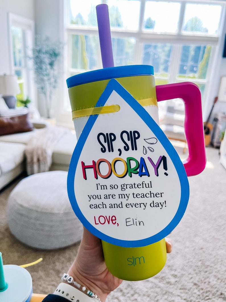 Teacher Appreciation Gift Tag, Sip Sip Hooray, Thank You School Gift ...