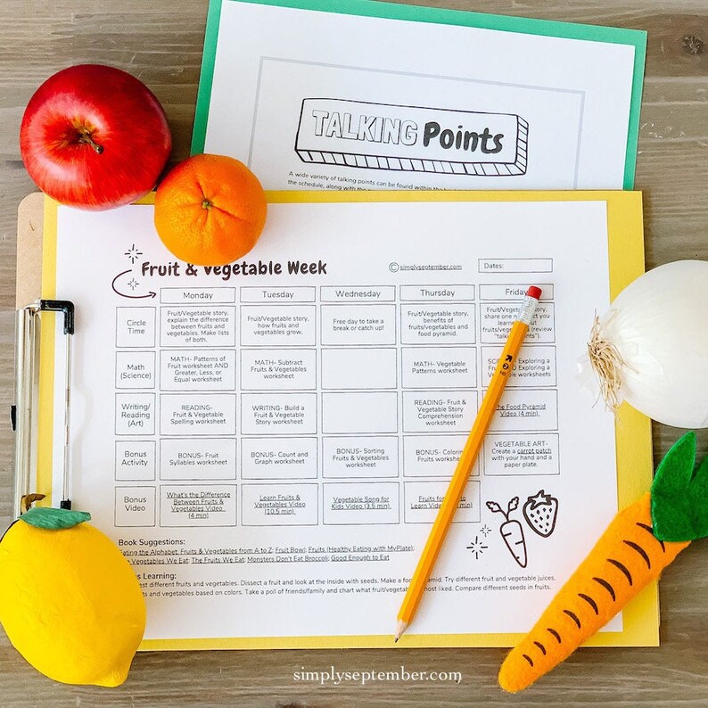 Fruits & Vegetables Preschool, Kindergarten, First Grade, Homeschool ...