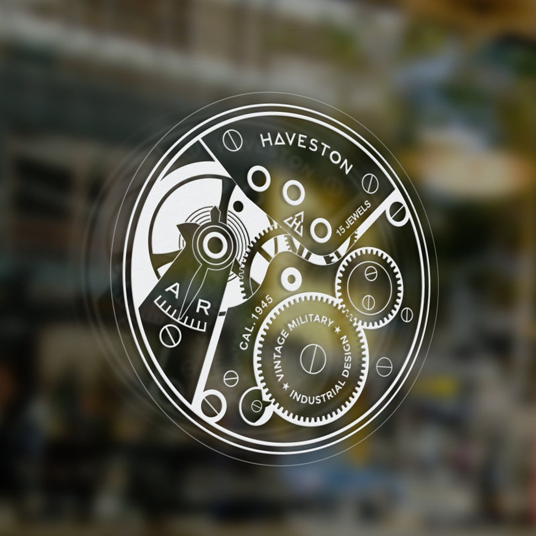 H.45 Calibre Watch Movement Sticker, White Ink, Clear Back, WWII, Dirty ...