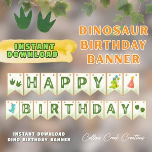 Dinosaur Happy Birthday Banner Printable | Watercolor Dino Banner ...