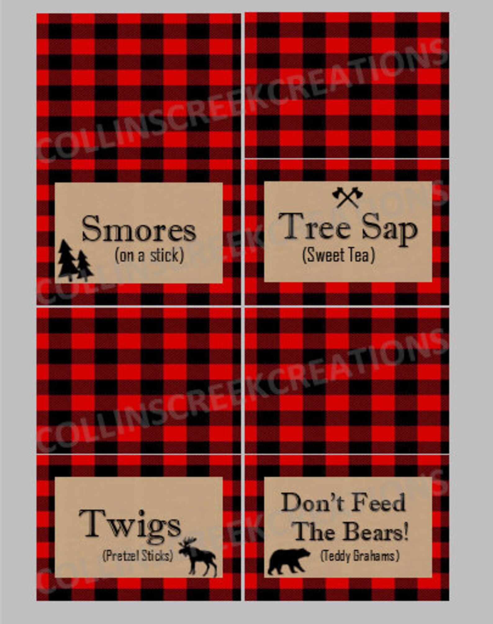 Lumberjack Food Cards Instant Download Customizable Lumberjack Birthday ...