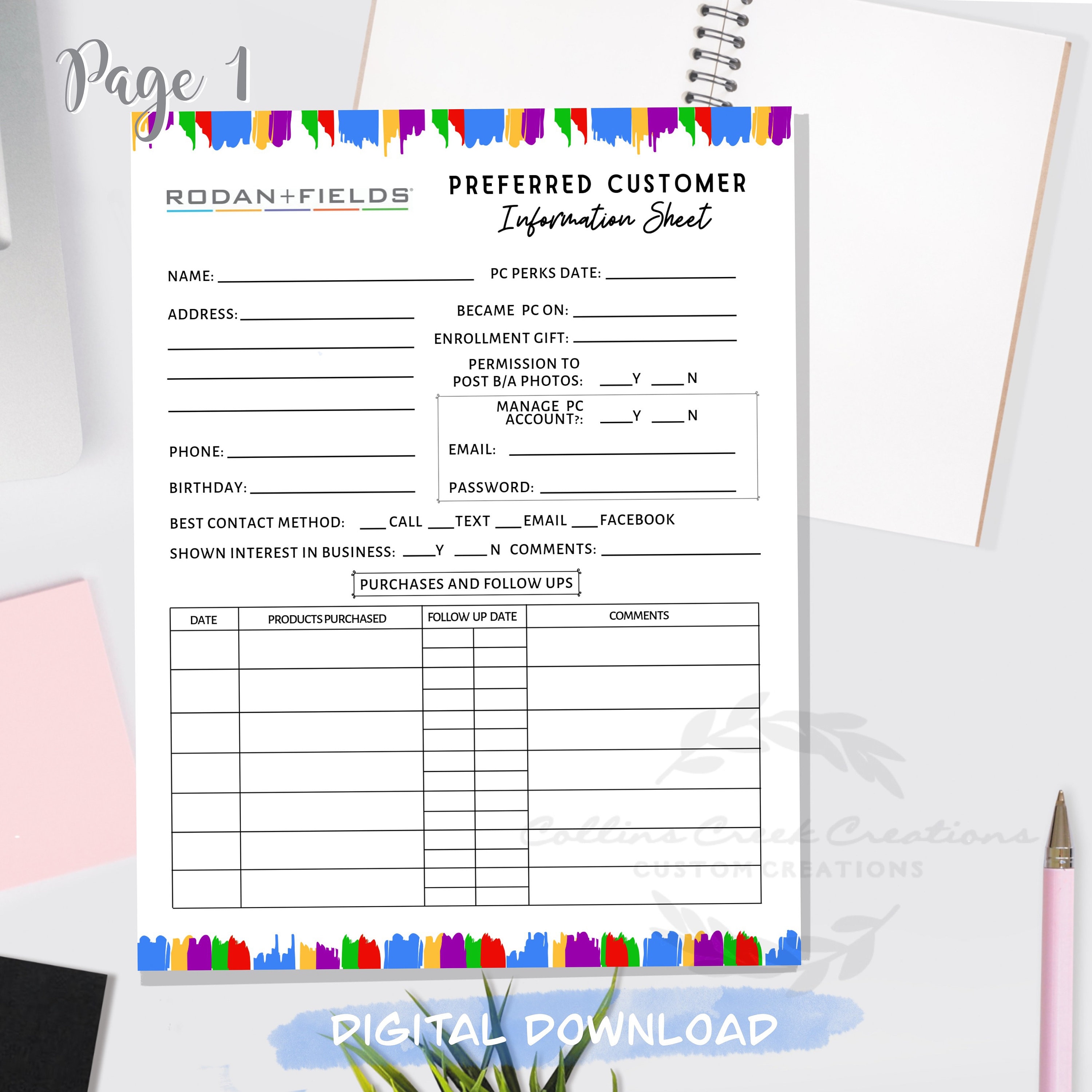 Rodan and Fields Preferred Customer Information Sheet Instant Download ...