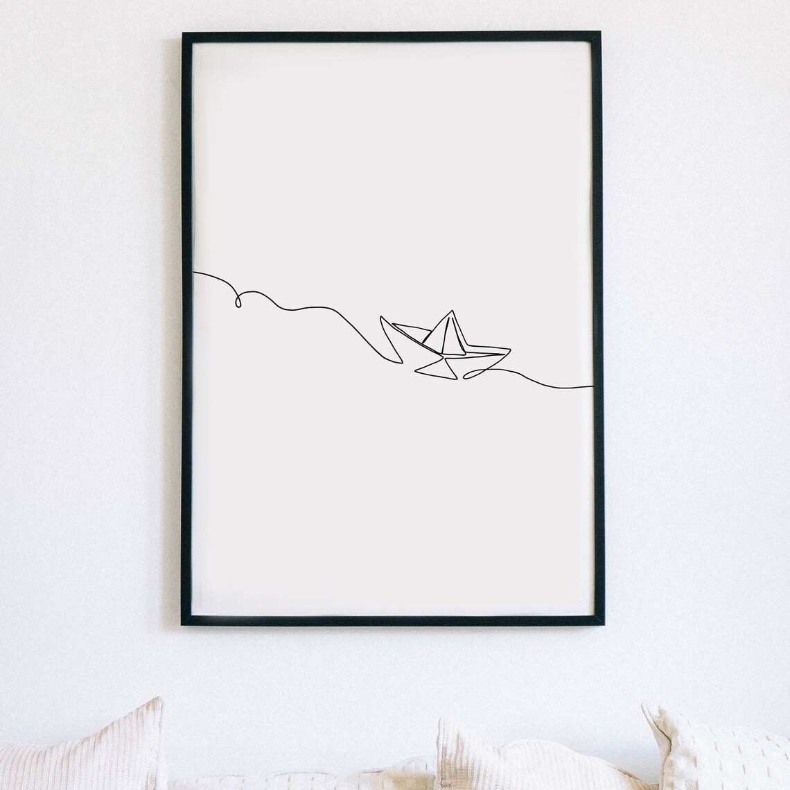 Minimalistic One Line Print Paper Boat, Digital Print, Downloadable - Etsy