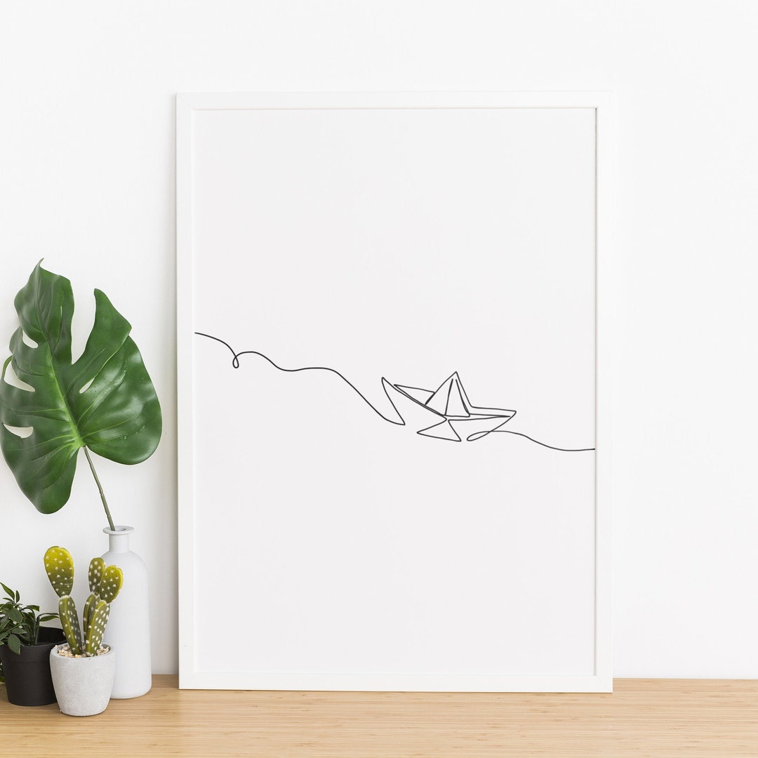 Minimalistic One Line Print Paper Boat, Digital Print, Downloadable - Etsy
