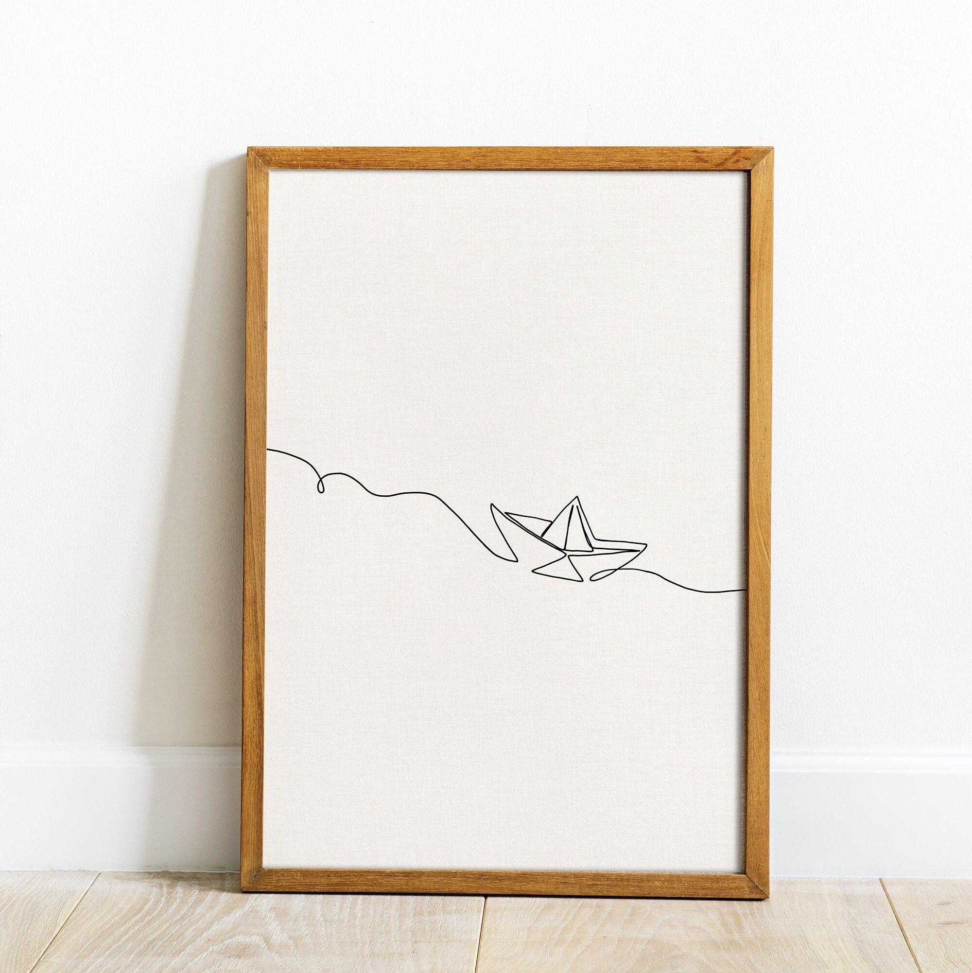 Minimalistic One Line Print Paper Boat, Digital Print, Downloadable - Etsy
