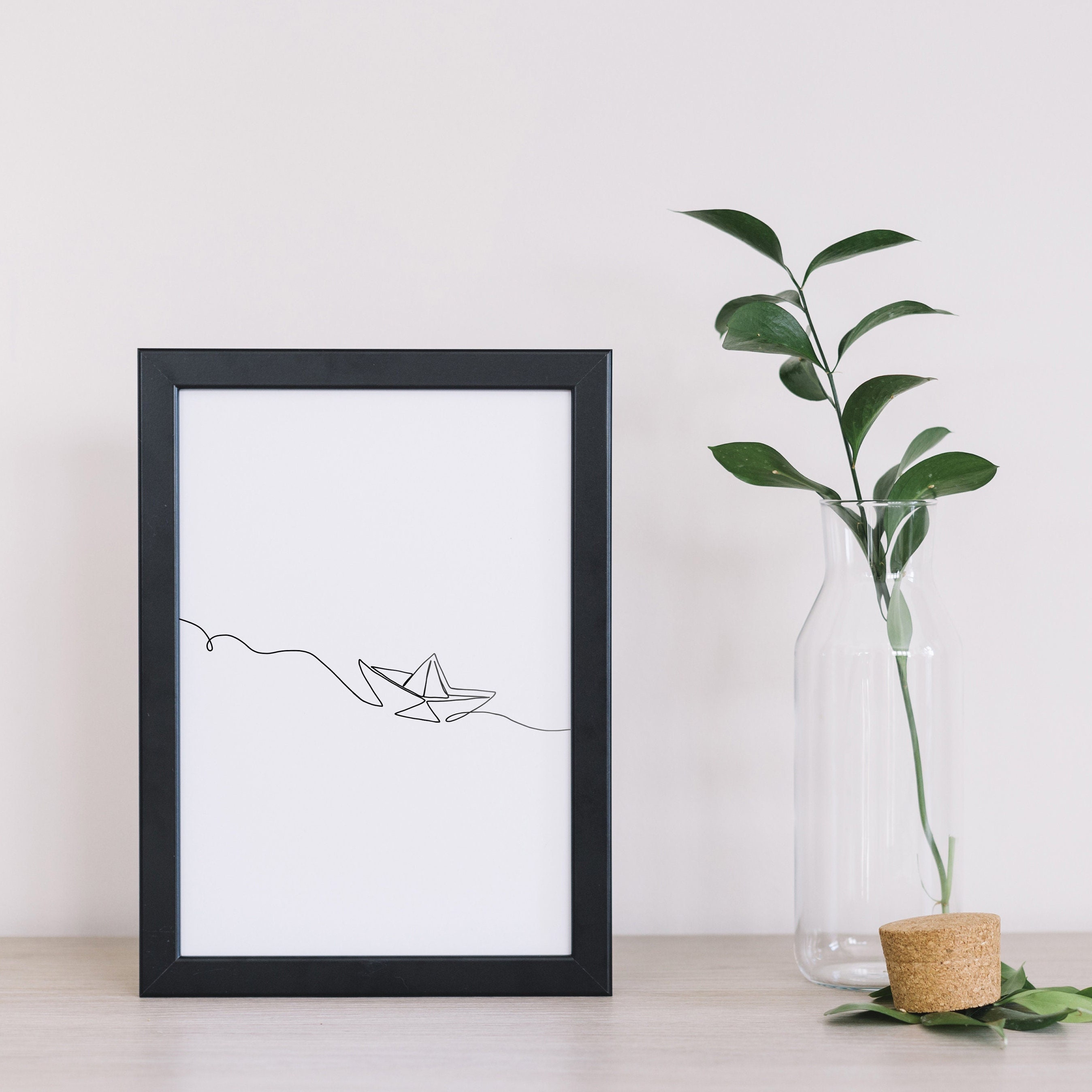 Minimalistic One Line Print Paper Boat, Digital Print, Downloadable - Etsy