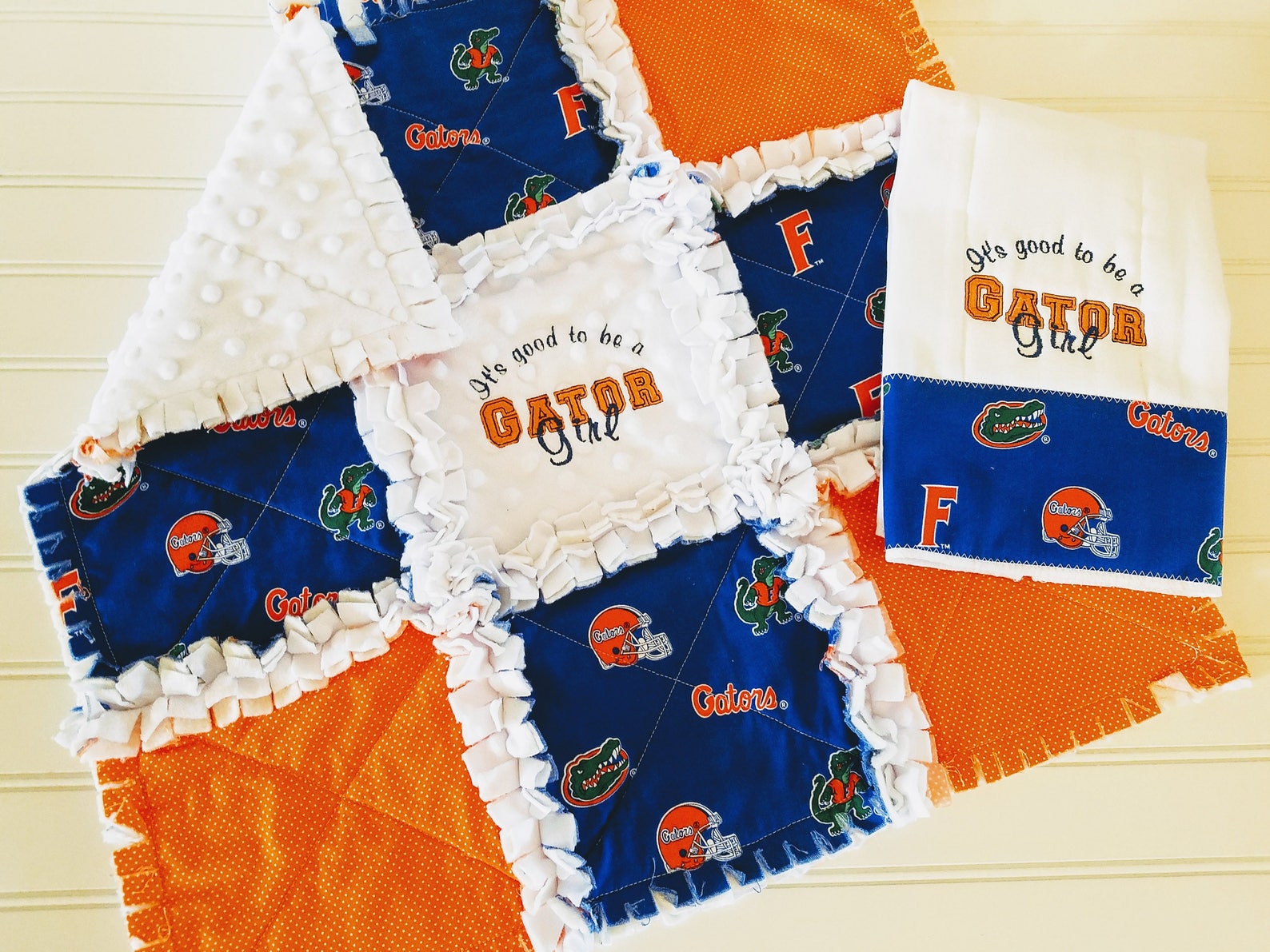 Florida Gators MINI Rag Quilt & Embroidered Burp Cloth Gift Set - It's ...
