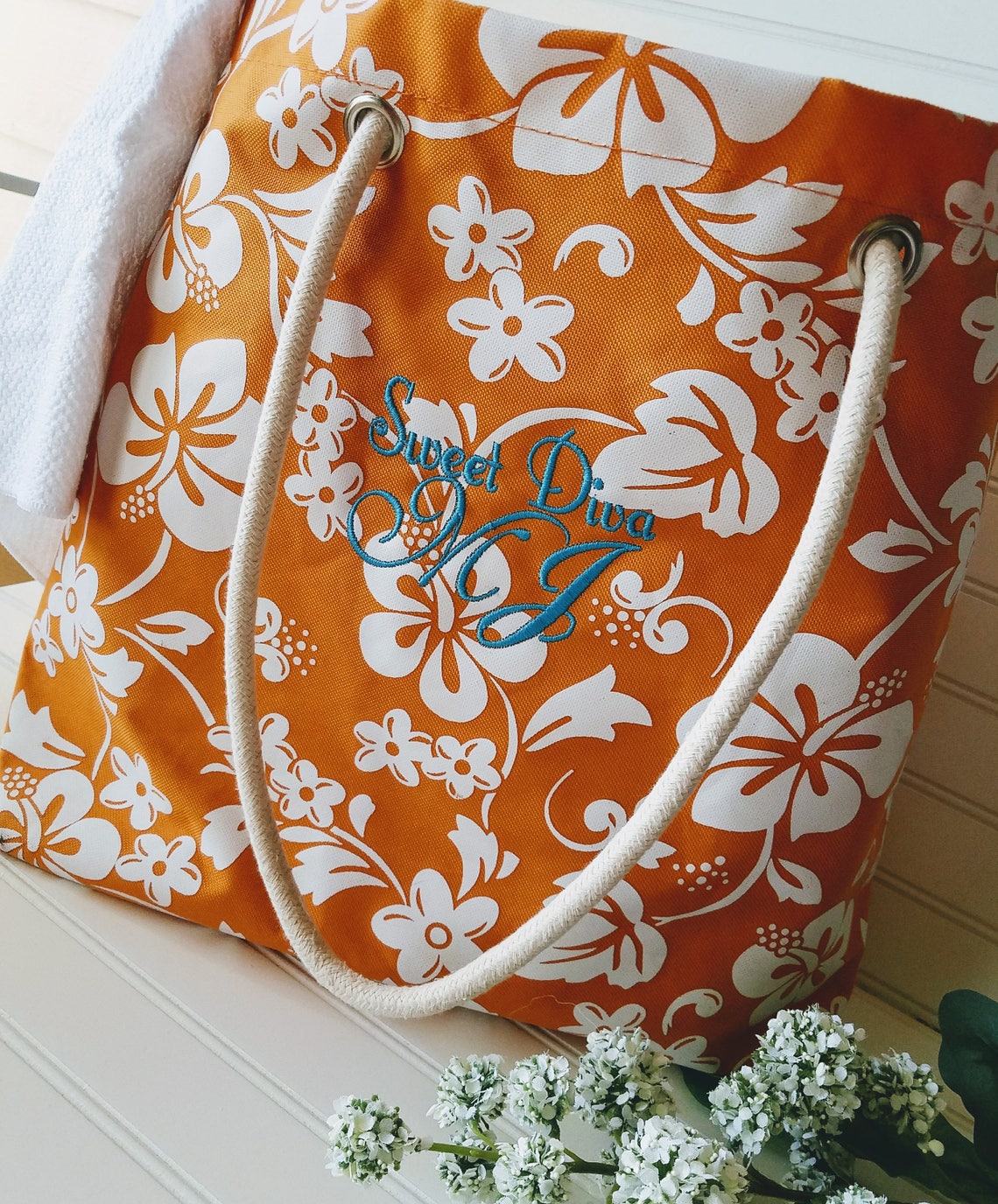 Personalized Tote Bag Monogrammed Tote Bag Rope Handle Beach - Etsy