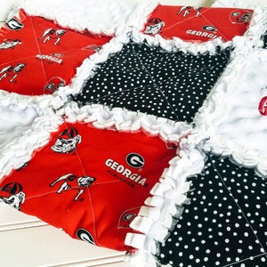 Georgia Bulldogs Custom Embroidered MINI or CRIB Sized Rag Quilt or ...