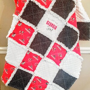 Georgia Bulldogs Custom Embroidered MINI or CRIB Sized Rag Quilt or ...
