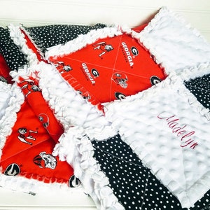 Georgia Bulldogs Custom Embroidered MINI or CRIB Sized Rag Quilt or ...