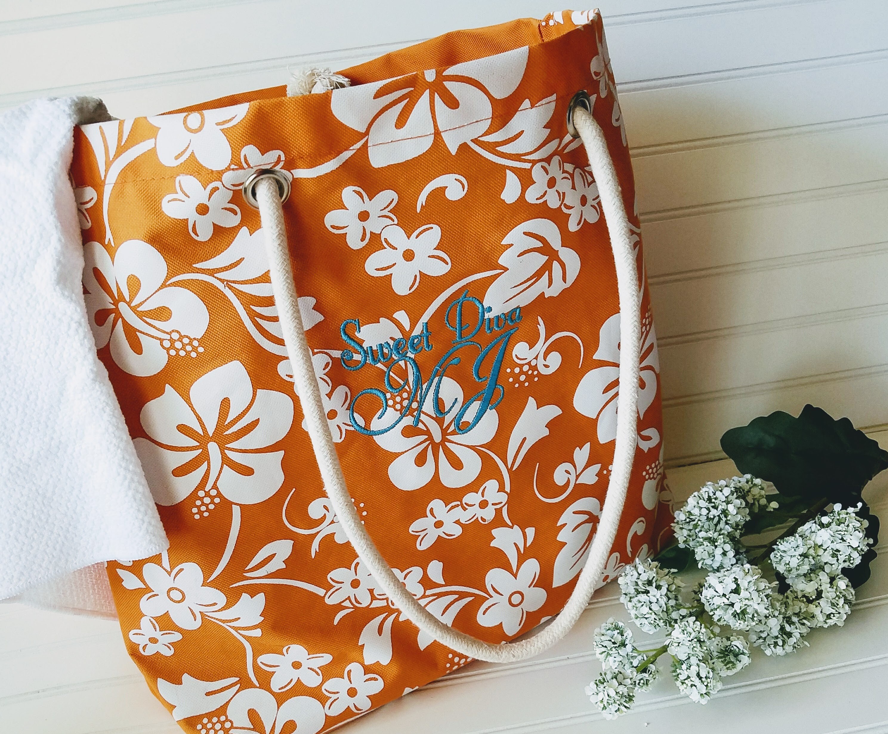Personalized Tote Bag Monogrammed Tote Bag Rope Handle Beach - Etsy