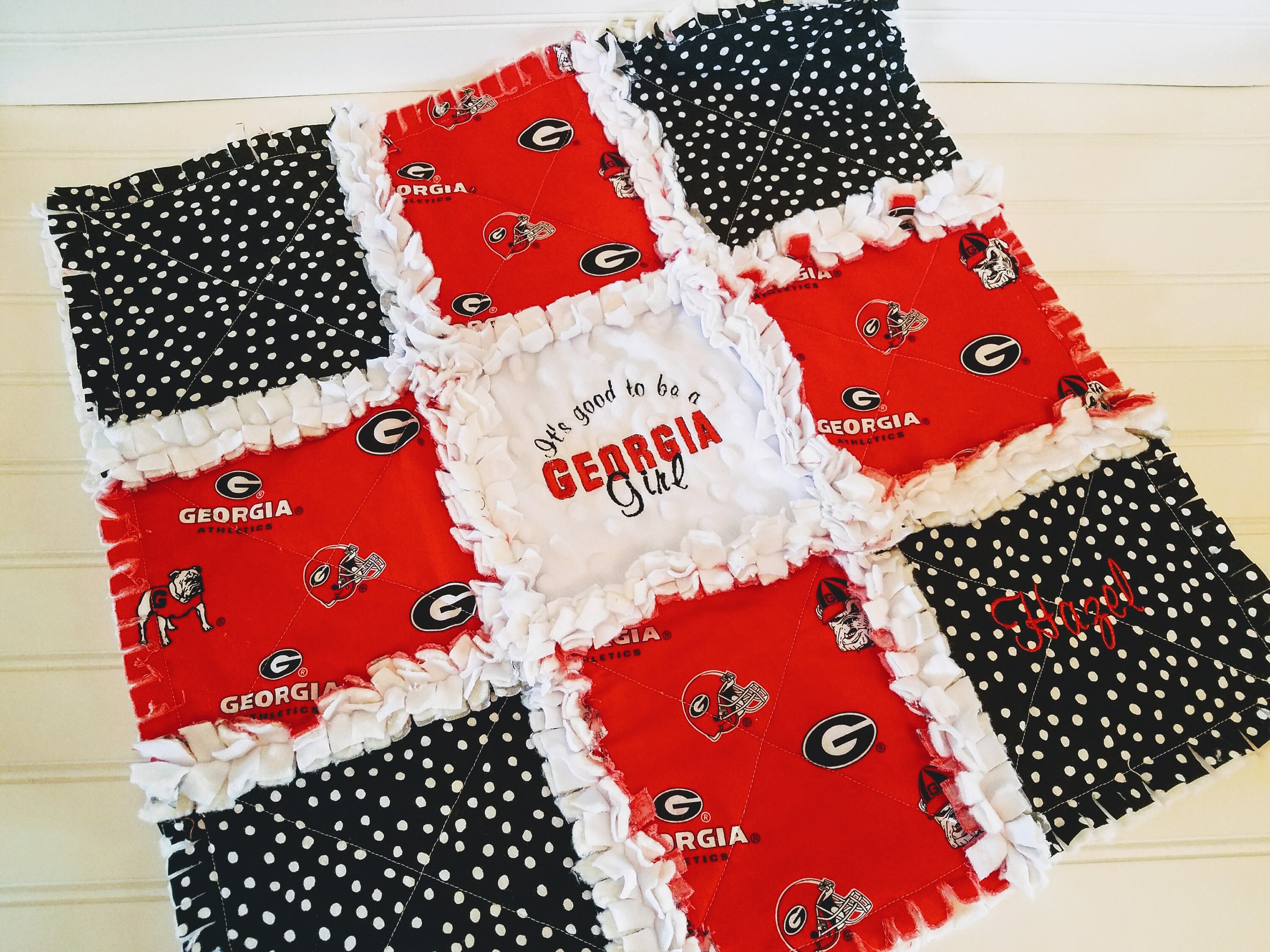 Georgia Bulldogs MINI Rag Quilt & Embroidered Burp Cloth Set - Etsy