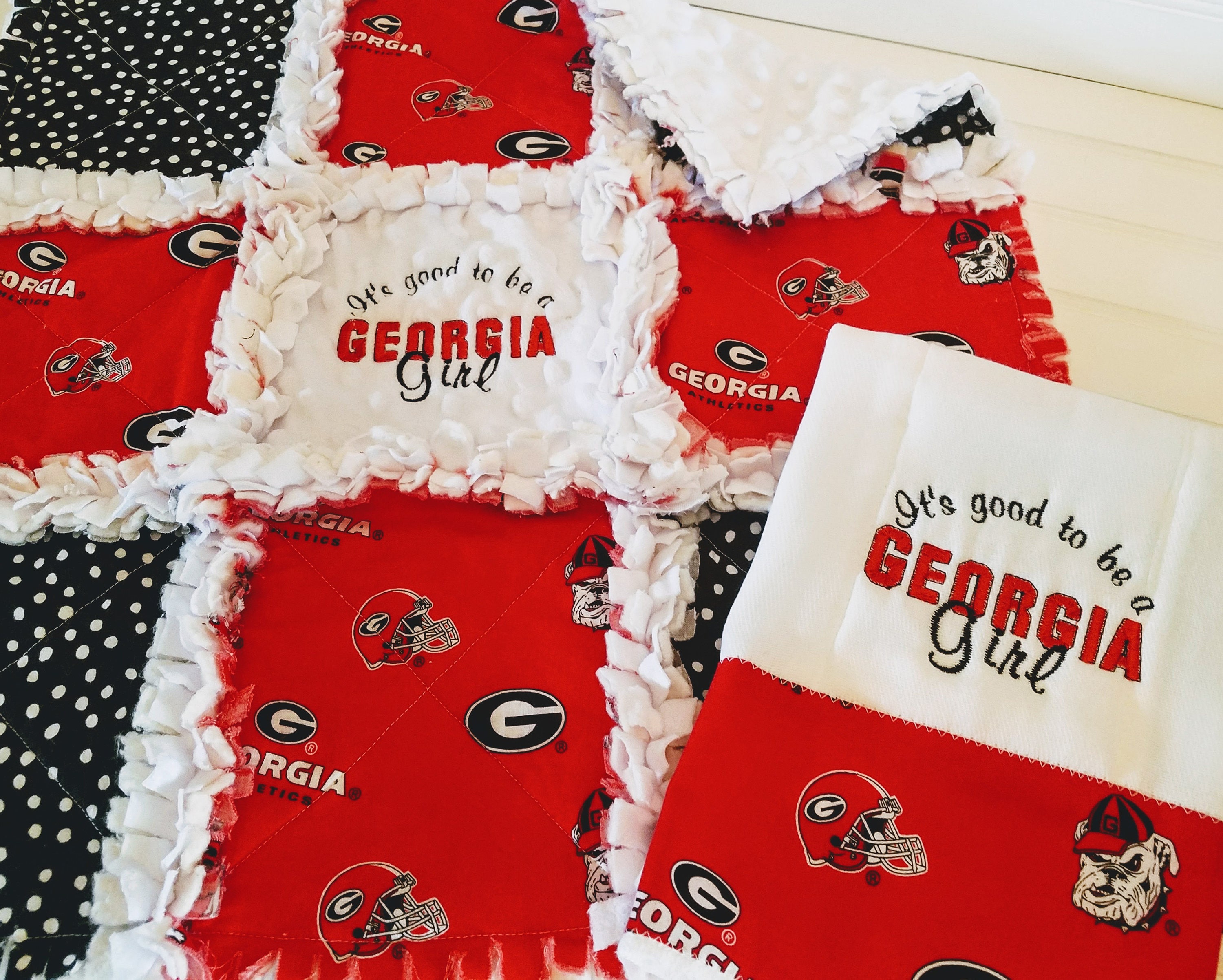 Georgia Bulldogs MINI Rag Quilt & Embroidered Burp Cloth Set - Etsy