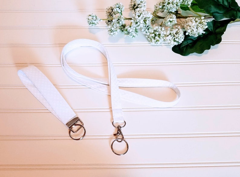 White Key Fob - Custom Wristlet Key Chain - White Lanyard - Key Fob and ...