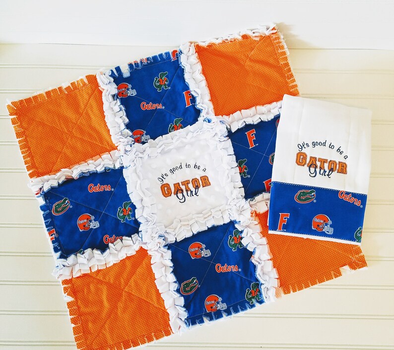 Florida Gators MINI Rag Quilt & Embroidered Burp Cloth Gift Set - It's ...