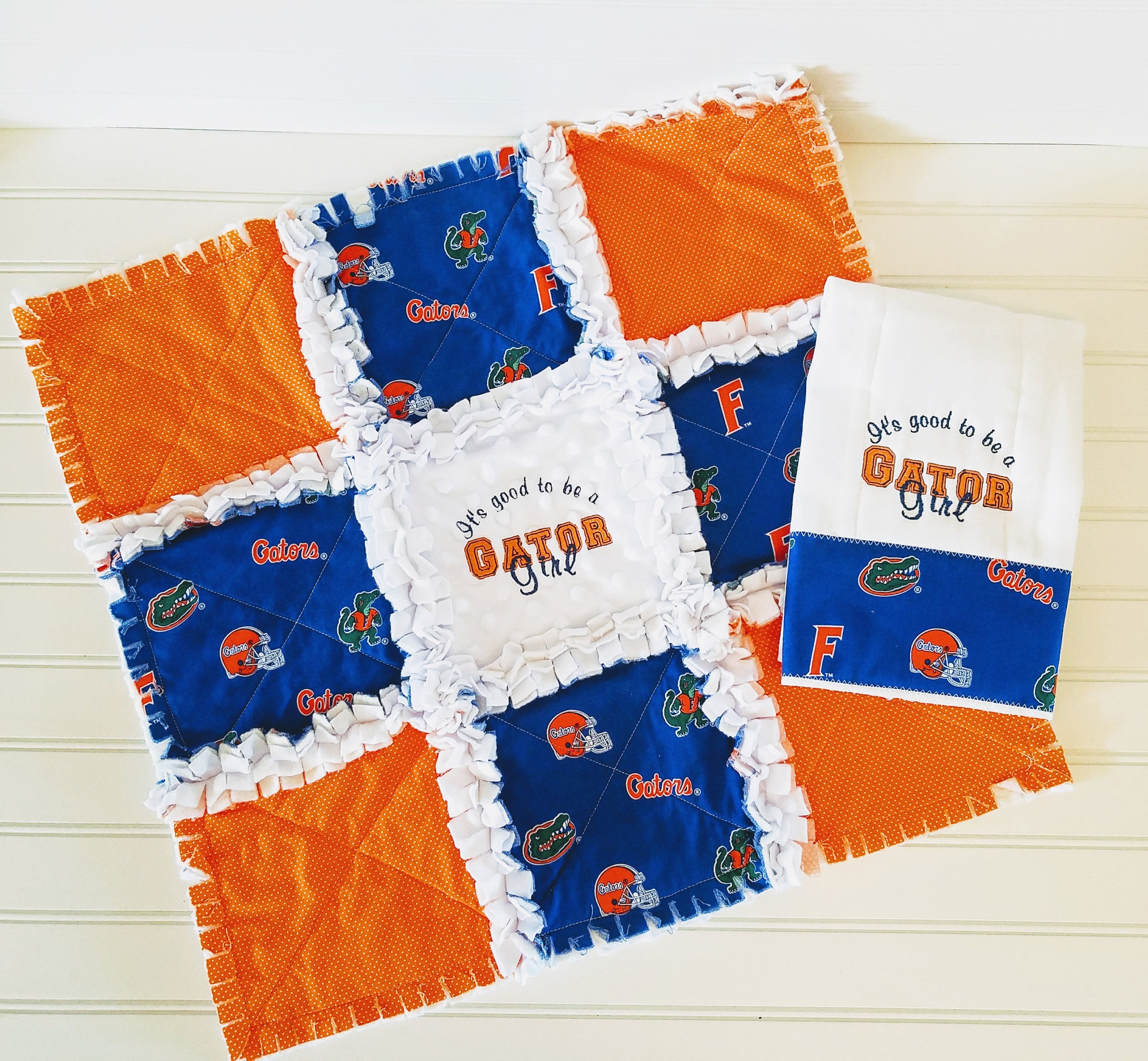 Florida Gators MINI Rag Quilt & Embroidered Burp Cloth Gift Set - It's ...