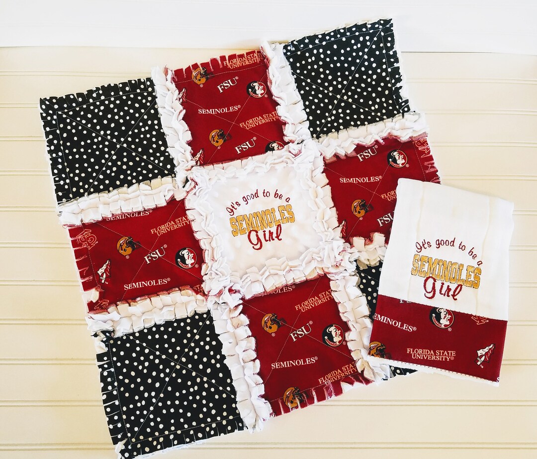 FSU Seminoles Baby MINI Rag Quilt & Embroidered Burp Cloth Gift Set It ...