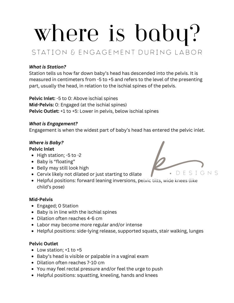 Labor Station & Engagement Guide: Doula Education Printable (PDF) - Etsy