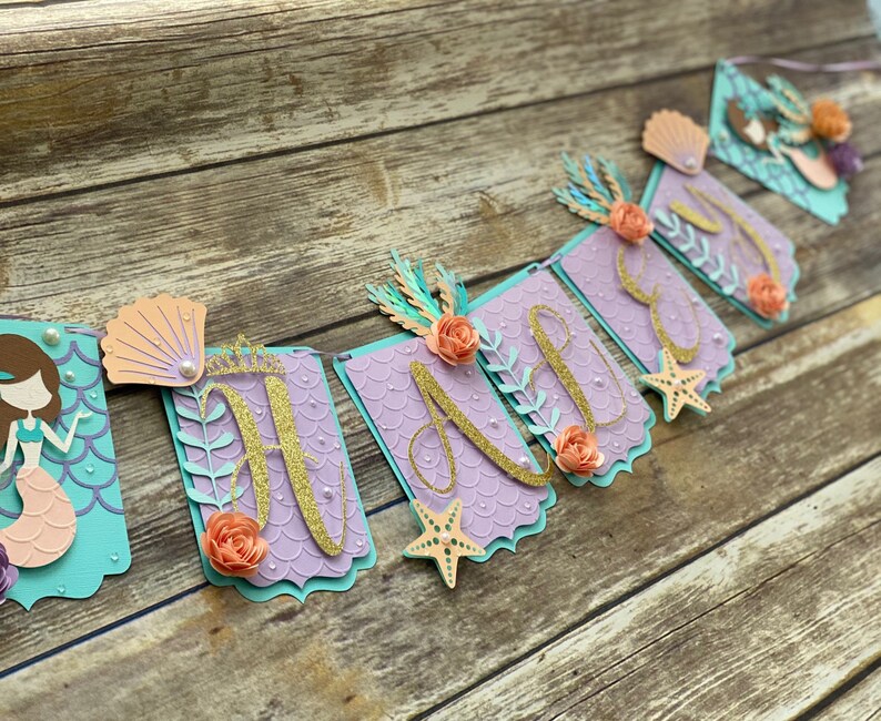 Mermaid Name Banner Mermaid Party Coral Peach Mermaid Banner - Etsy