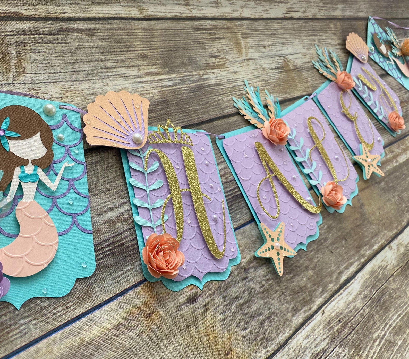 Mermaid Name Banner Mermaid Party Coral Peach Mermaid Banner - Etsy