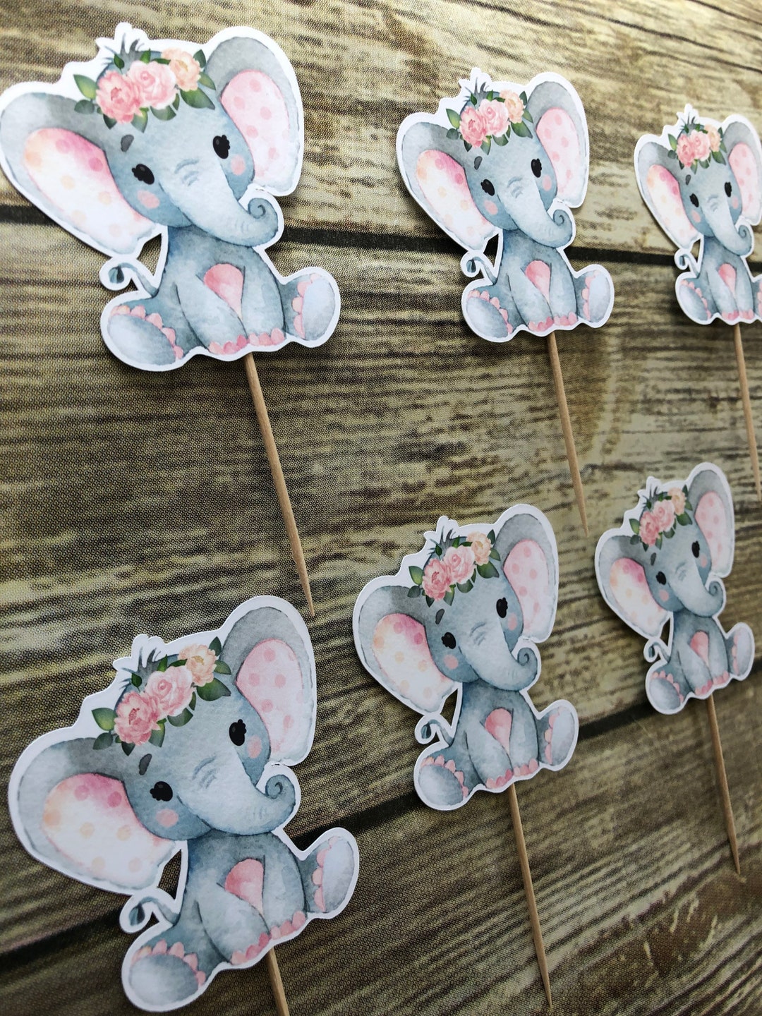 Pink Elephant Cupcake Topper, Elephant Topper, Cupcake Topper, Elephant ...