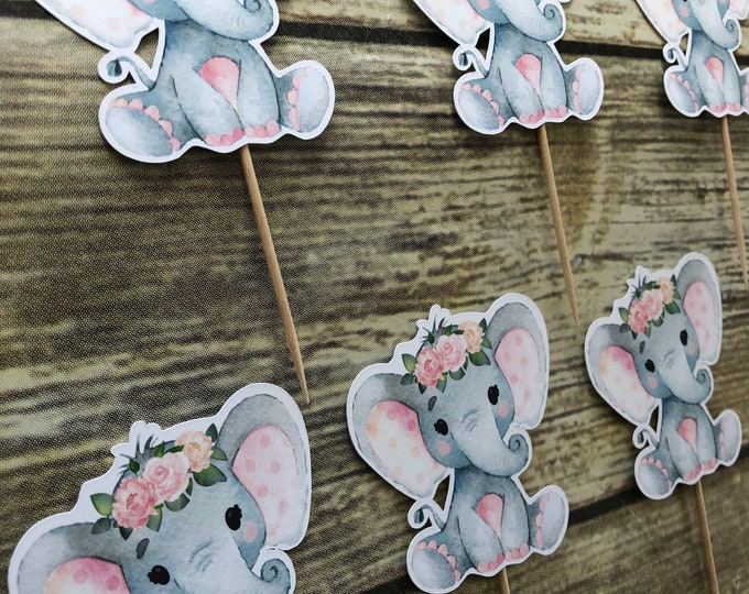 Pink Elephant Cupcake Topper, Elephant Topper, Cupcake Topper, Elephant ...