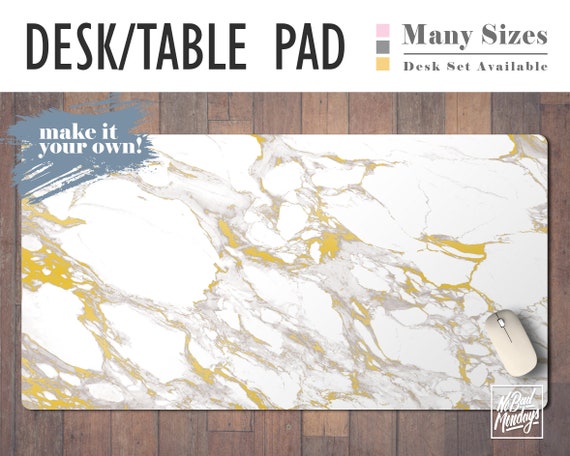 White Marble and Gold Print Desk Mat Available Custom | Etsy