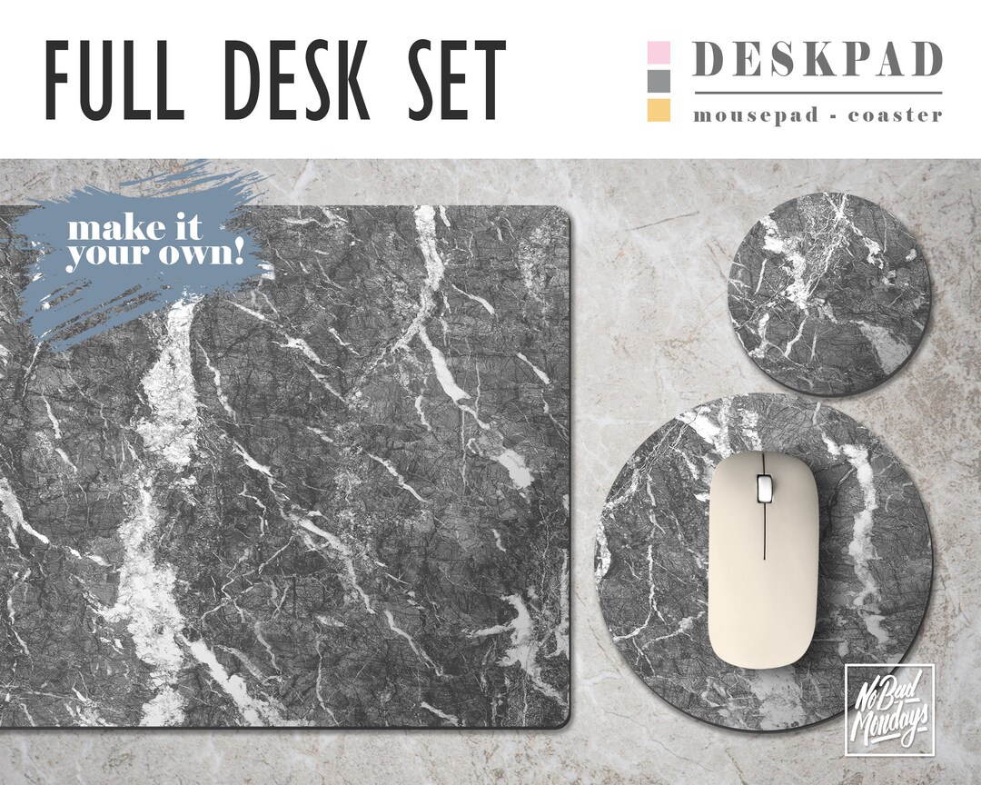Grey Marble Print Desk Mat, Mouse Pad & Coaster Set, Desk Accessory Set ...