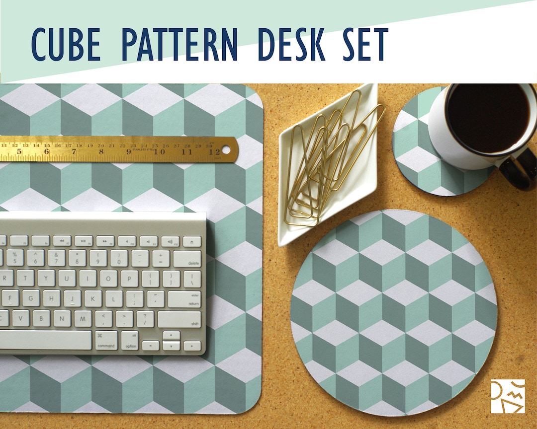 Cube Pattern Desk Mat, Mouse Pad & Coaster Set, 7 Colors, Extra Large ...