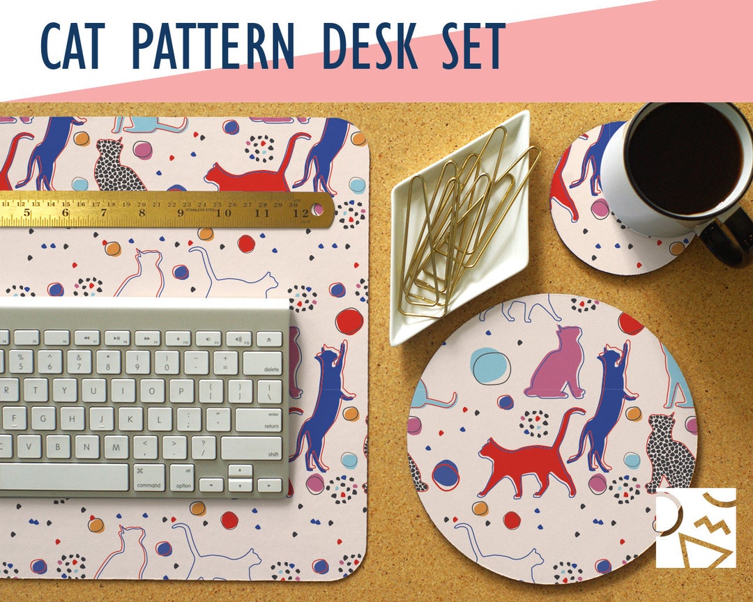 Cat Pattern Desk Mat, Mouse Pad & Coaster Set, Desk Accessory Set, Home ...