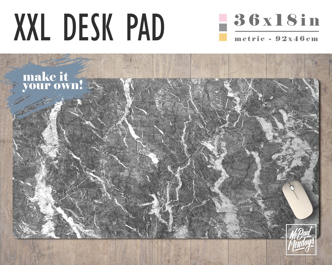Grey Marble Print Extra Large Desk Pad, Extended Mouse Mat - 18x36 ...