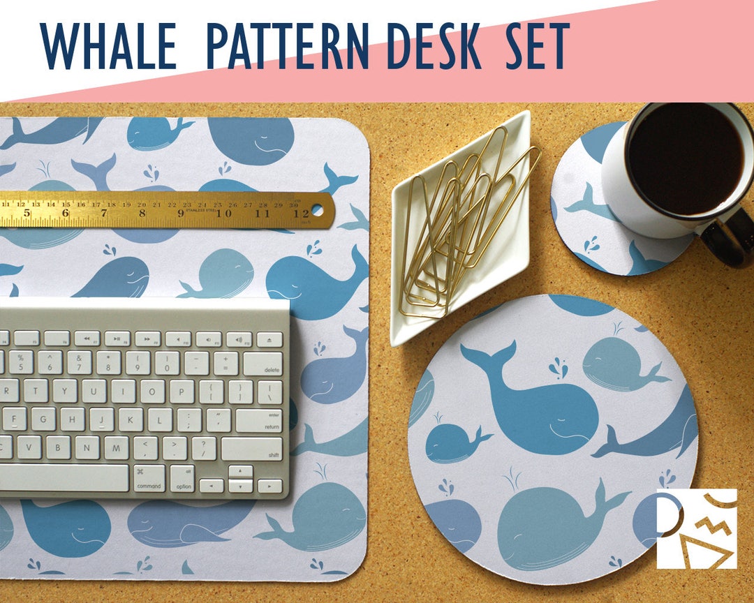 Whale Pattern Desk Mat Set, Fabric Top, Rubber Base - Etsy