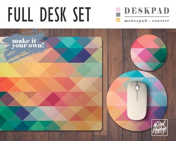 Colorful Triangles Print Desk Mat Mouse Pad & Coaster Set | Etsy