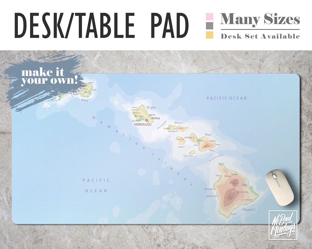 Hawaii Island Map Desk Mat, Extended Mouse Pad, Home Office Decor - Etsy