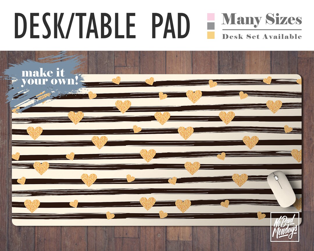 Golden Hearts Striped Print Desk Mat, Desk Set, Home Office, Office ...