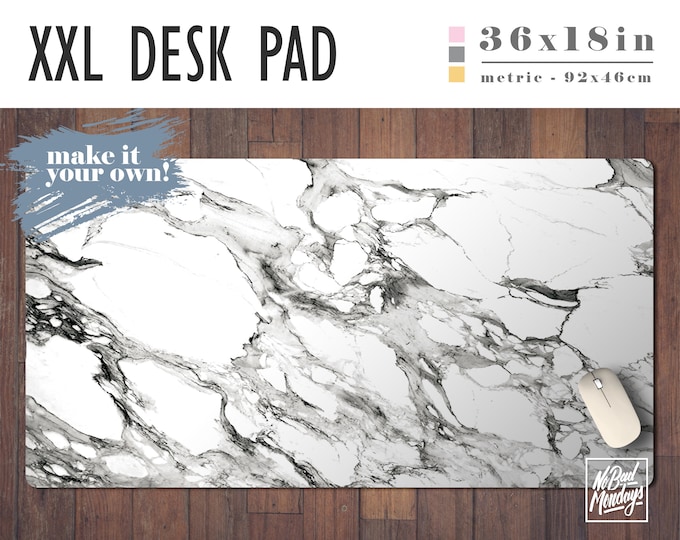 White Marble Print Extra Large Desk Pad, Home Office, Office Decor ...
