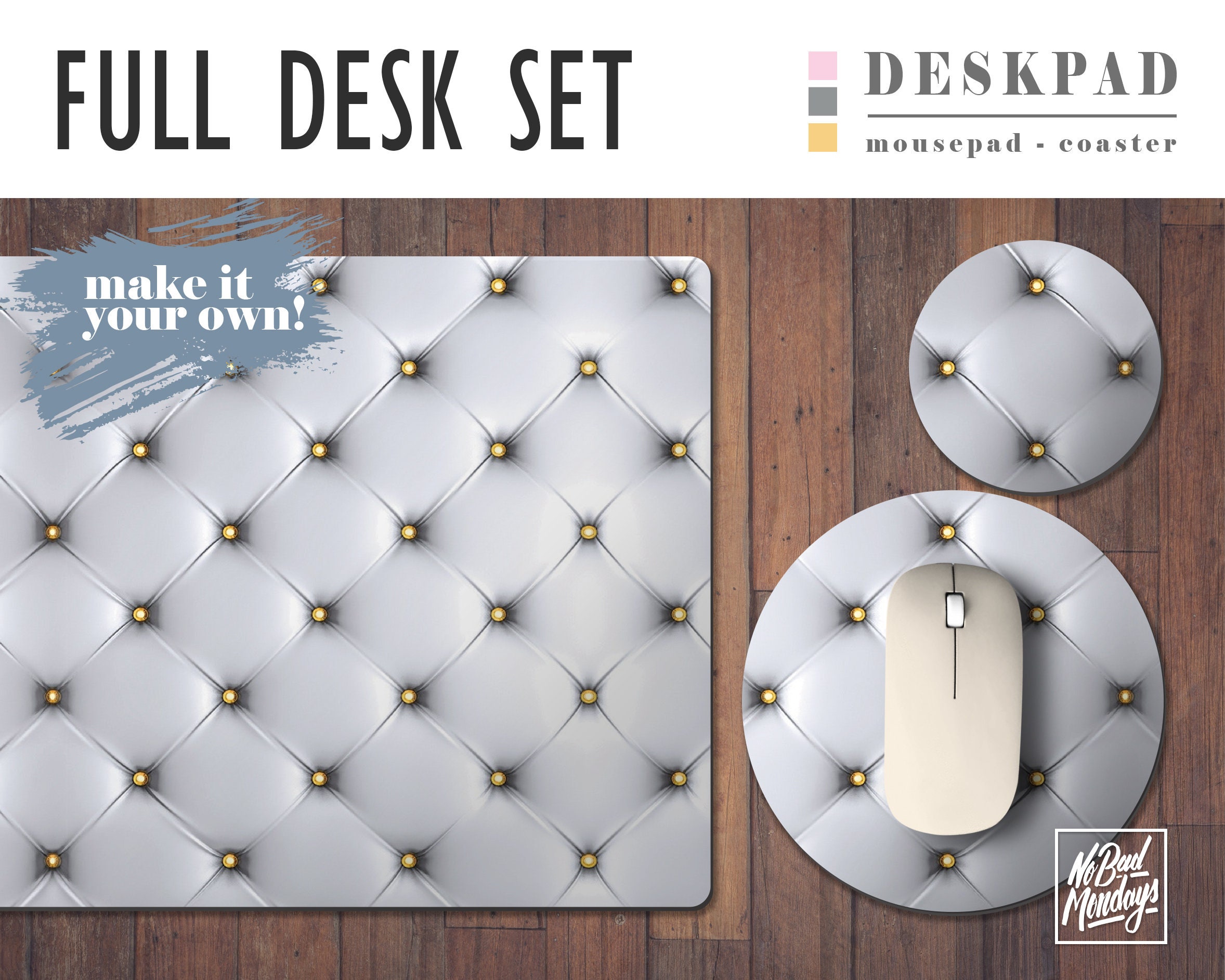 White Padding Print Desk Mat Mouse Pad & Coaster Set desk | Etsy