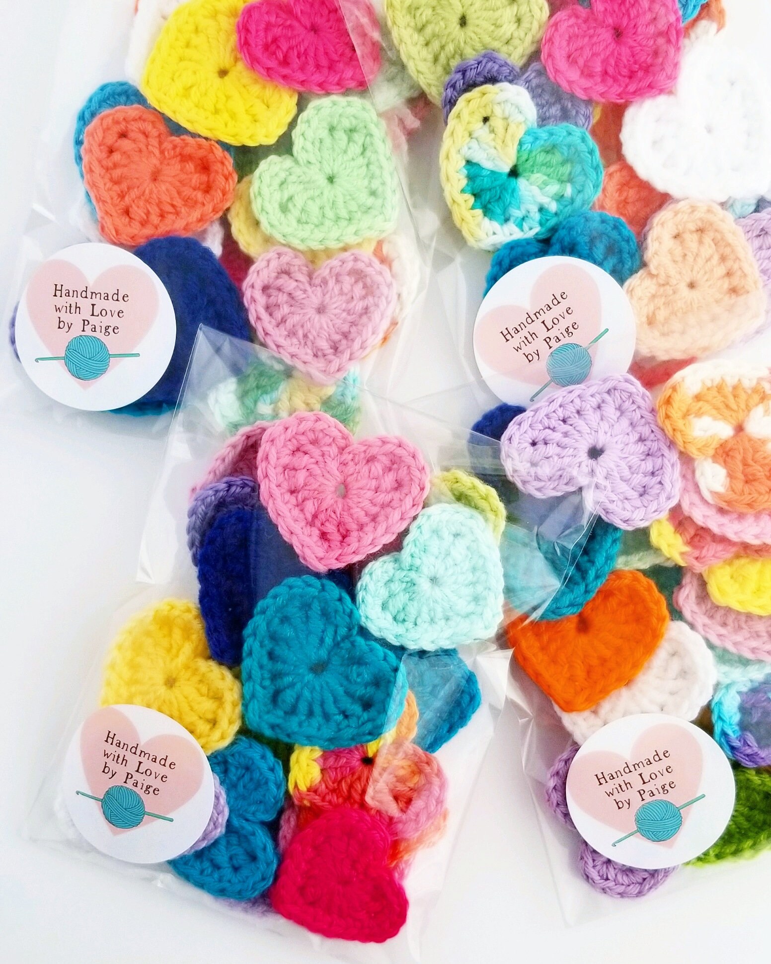 Variety Colored Pack of Mini Crocheted Hearts Gift Embellishment Card ...