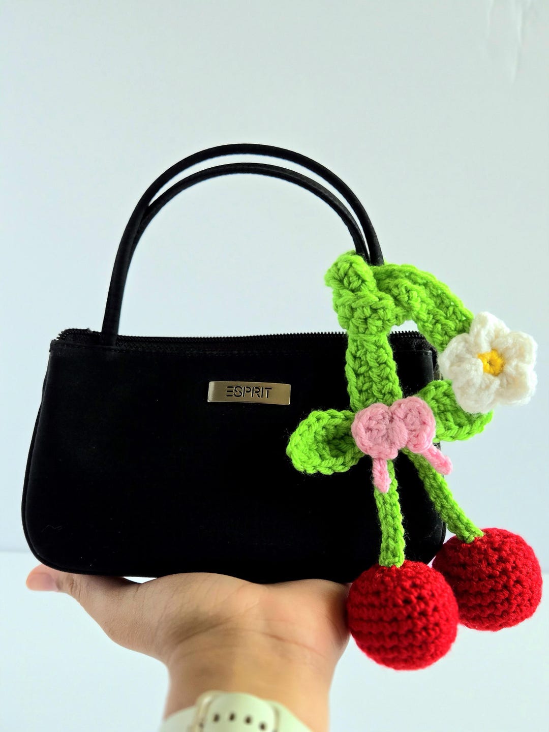 Crocheted Cherry Bag Charm - Etsy