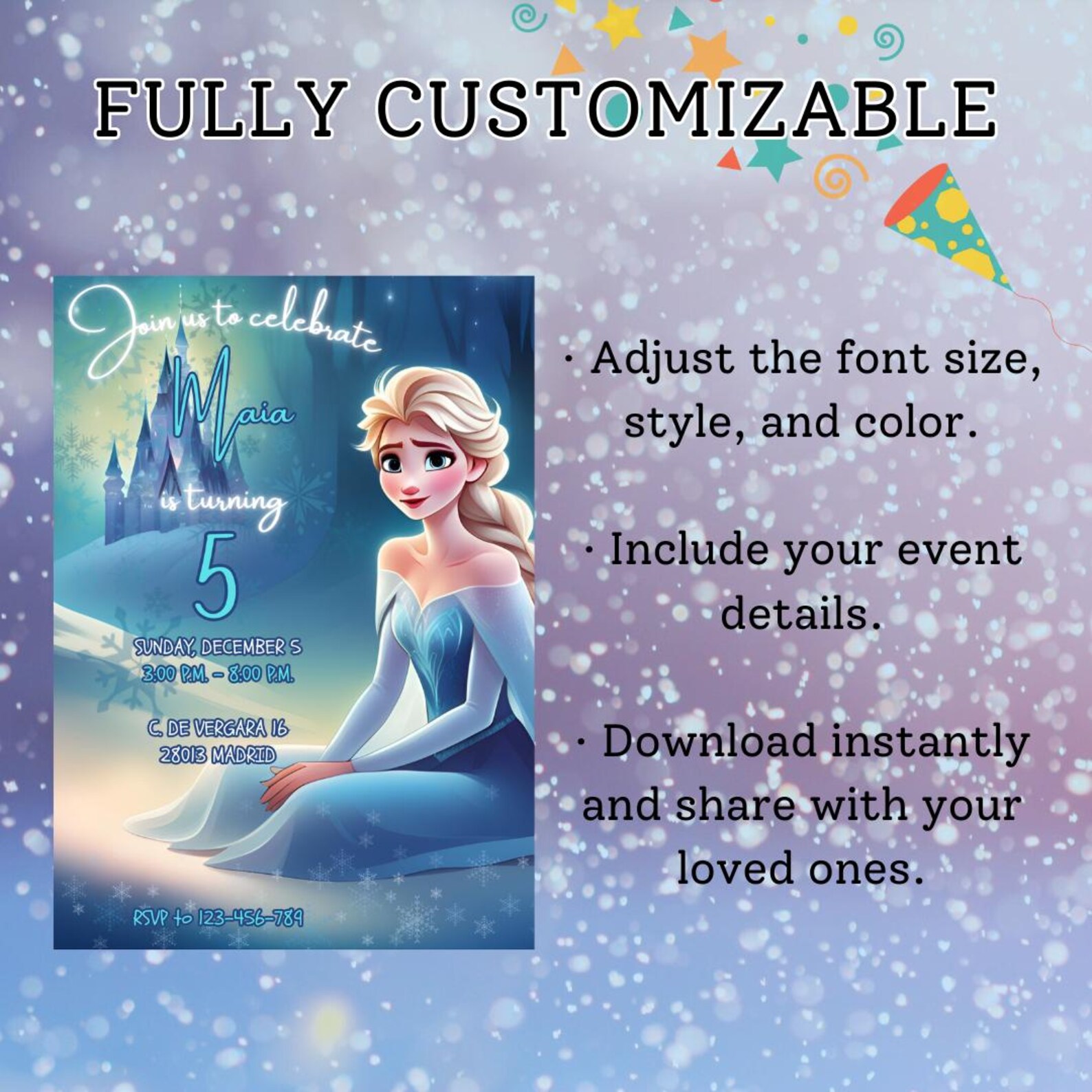 Editable Frozen Birthday Invitation Elsa Frozen Invitation Elsa ...