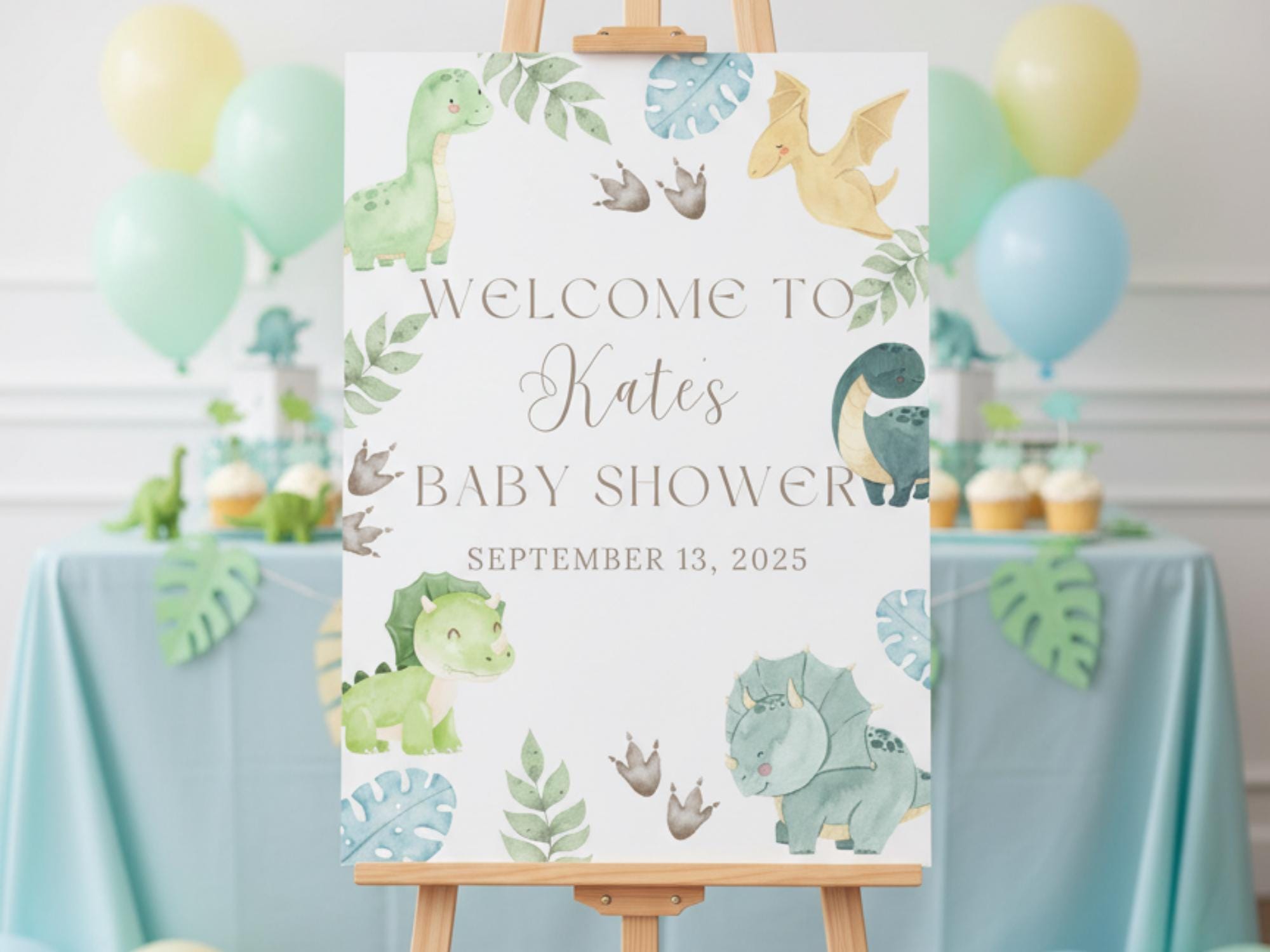 Dinosaur Baby Shower Welcome Sign, Editable Dino Welcome Poster, Gender ...