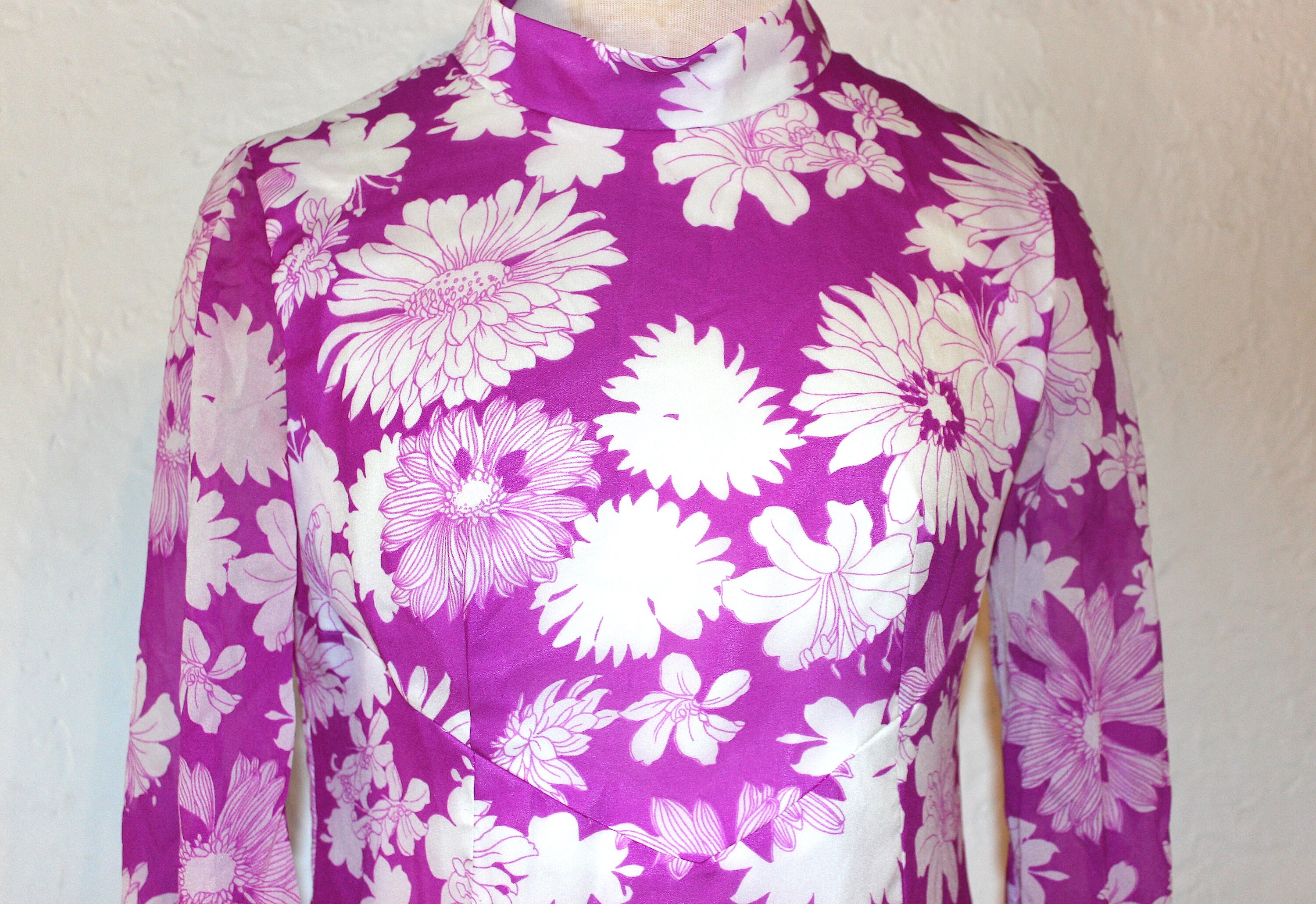 1970 Flower Power Dress / Long Chic Vintage Dress With Flowers / Maxi ...