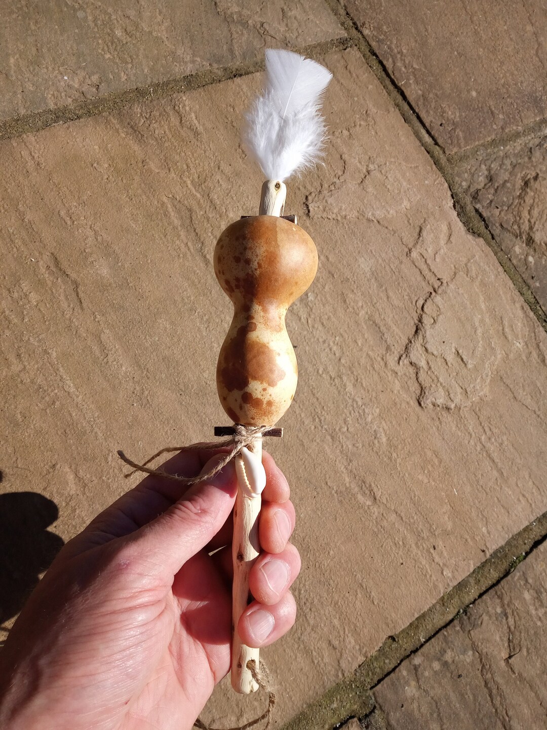 White Feather Shamanic Rattle Gourd Shamanic Therapy Sacred Sound ...